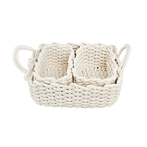 Woven Baskets, Set of 3 for Home, Office, Dorm Room, Living Room, Bedroom, Bathroom, Nursery Storage and Organization (WHITE)