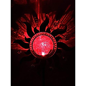Unido Box Solar Powered Metal Sunray Garden Stake with Color Changing LED Light and Mosaic Glass Crackle Ball