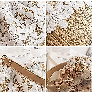 Straw Bag Beach Bag Small Tote Bag Shoulder Bag Flower Lace Handbag Satchel Crossbody Bag Purses 2023
