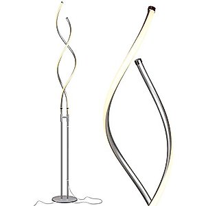 Brightech Embrace Dimmable LED Floor Lamp – Modern Spiral Adjustable Standing Lamp for Living Rooms & Offices – 2-in-1 Tall End Table Lamp for Bedroom Reading - Silver