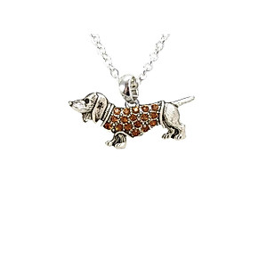 Sports Accessory Store Dachshund Weenie Dog Breed Brown Crystal Charm Silver Chain Necklace Jewelry