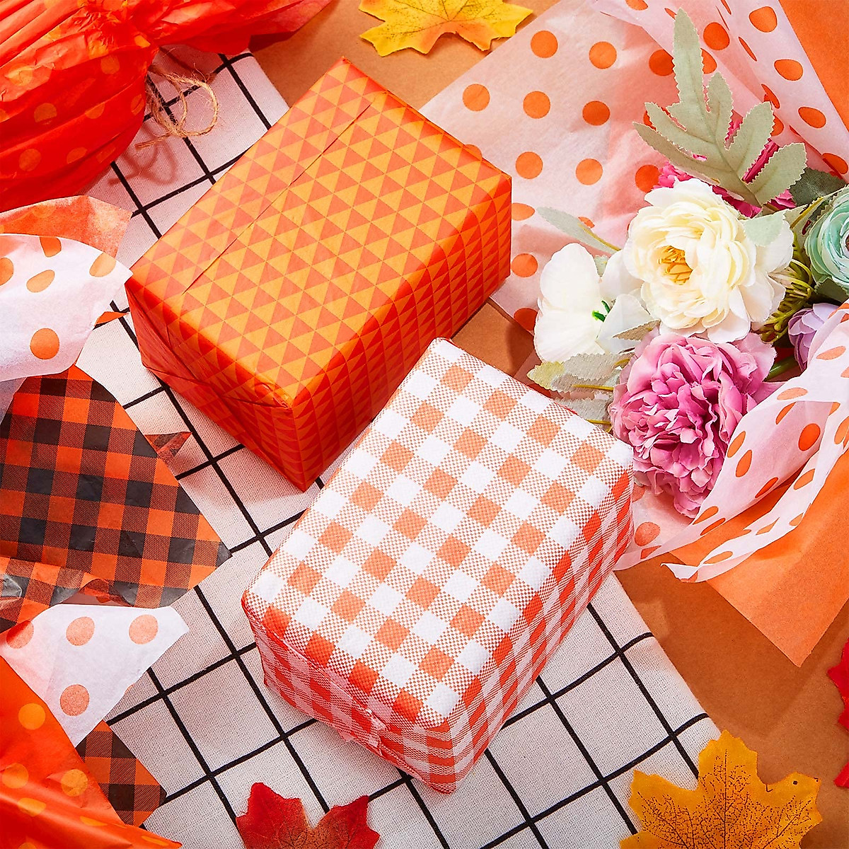 90 Pieces Thanksgiving Tissue Paper Brown Orange Tissue Paper for Gift Fall Wrapping Tissue Paper Fall Wrapping Paper Maple Leaves Pumpkin Printed Assorted Tissue Paper for Gift Bags