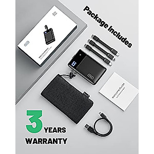 INIU Portable Charger, Adjustable Built-in Cables 10000mAh Power Bank with Tiny Size, Tri-3A High-Speed Battery Pack for iPhone 14 13 12 11 Pro X Samsung S22 S10 Google LG iPad Tablet Airpods etc.