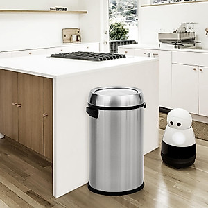 GlowSol 17 Gallon Large Capacity Kitchen Trash Can with Swing Lid, Commercial Trash Can, Heavy Duty Brushed Stainless Steel Garbage Can, 65 Liter, Suitable for Kitchen Outdoor Office