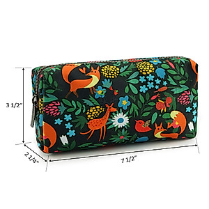 LParkin Woodland Animals Fox Canvas Pencil Case Fabric Zipper Pouch Gift For Friends Red Fox Zipper Pouch Gadget Bag Make Up Case Cosmetic Bag Stationary Kawaii Box