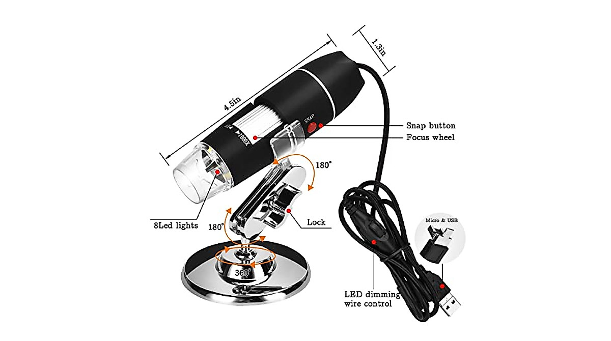 40X-1000X USB Digital Microscope: 3-in-1, Multi-OS Ready