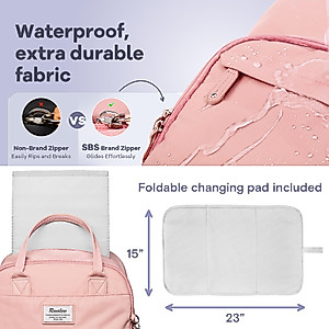RUVALINO Diaper Bag Backpack, Multifunction Travel Pack Maternity Baby Changing Bags, Large Capacity, Waterproof, Pink