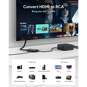 ABLEWE HDMI to RCA Converter, HDMI to RCA Adapter, HDMI to AV 3RCA CVBs Composite Video Audio Converter Adapter for TV Stick/Roku/Apple TV/PC/Laptop/Xbox/HDTV ( with HDMI Cable & USB Cable)