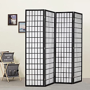 FDW Room Divider 4 Panel Oriental Shoji Screen 6Ft Folding Privacy Divider Wall Divider Portable Freestanding Partition Screen Japanese-Inspired Wood Divider ,White