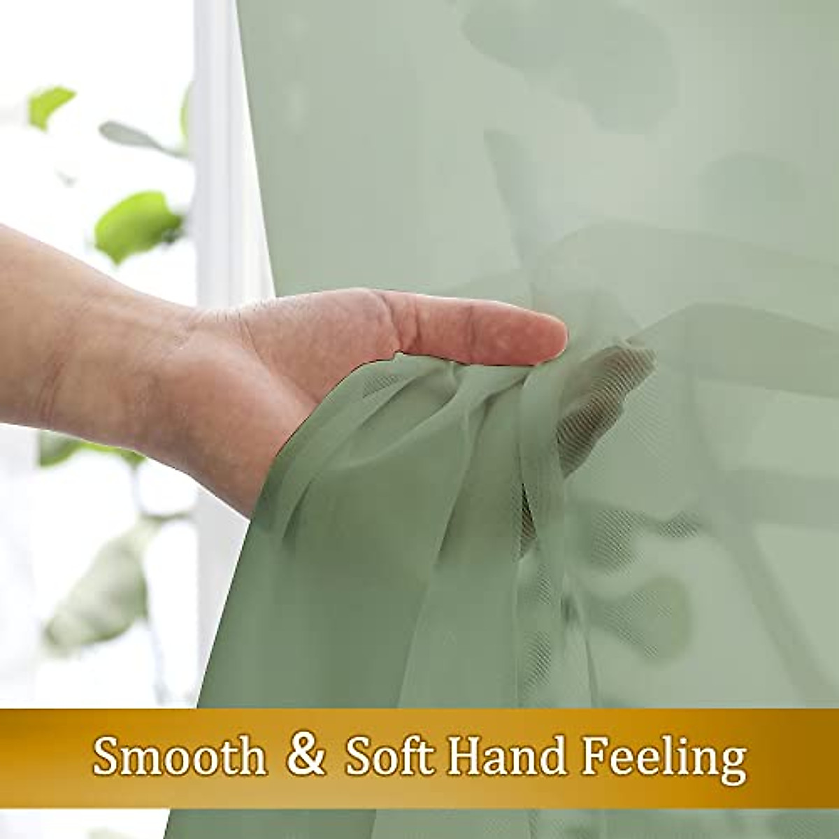 Aiyufeng Sheer Bedroom Curtains 2 Panel Sets 84" Inch Length - Transparent Light Weight Soft Sage Window Treatment Panels for Study Room/Living Room/Guest Room, Per Panel W40 X L84 inches