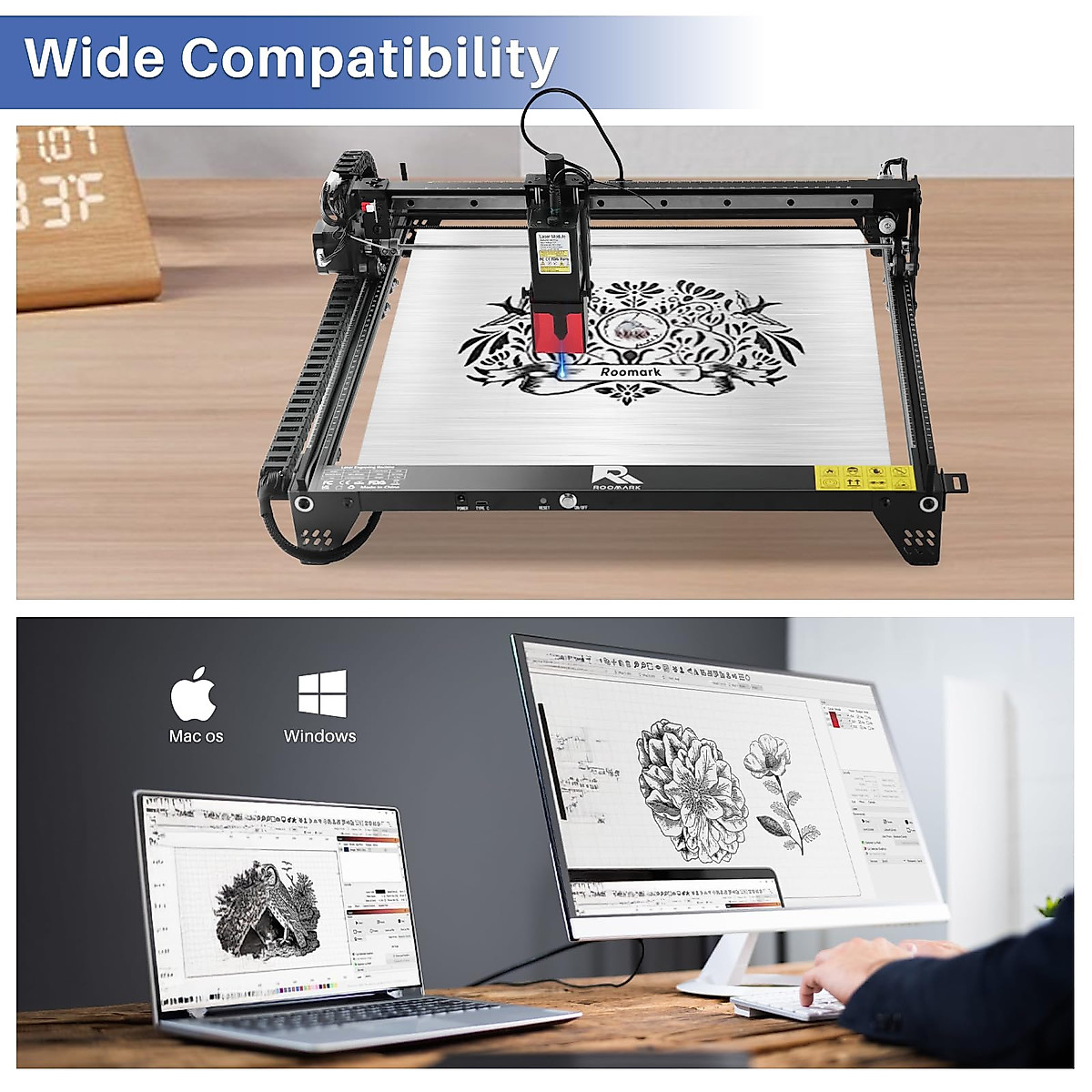 Roomark 10W Output Laser Engraver Machine, Laser Cutting Machine, Engraving Wood and Metal, 400 * 400mm Maximum Working Size, Laser Cutter and Engraver Machine