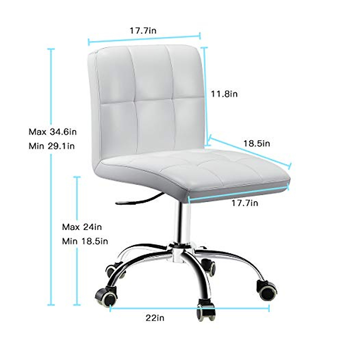 OUTMASTER 360° Office Desk Chair,PU Adjustable Rolling Task Chair with Backrest for Barber,Office,Home, Computer,360° Swivel,Armless