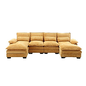 kevinplus 110.6'' Sectional Sofa Couch Cloud Sofa Couch with Chaise Lounge for Living Room, Modern Contemporary 4-Seat U-Shape Sofa Couch for Apartment Home Office, Chenille Fabric, Yellow
