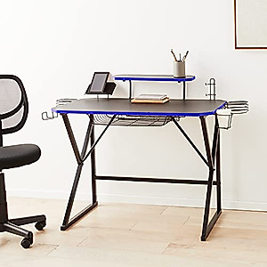 Amazon Basics Rectangular Gaming Computer Desk With Storage For Controller, Headphone & Speaker, Blue & Black, 23.4" D x 51" W x 35.9" H