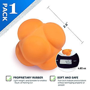 GSE Reaction Ball, Reactivity Ball, Field Training Ball, Agility Trainer for Baseball, Rubber Reaction Bounce Balls for Hand-Eye Coordination & Speed Reflex Training (Orange)