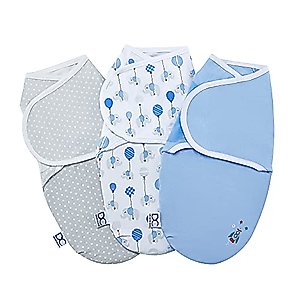 Delta Children Little Lambs Adjustable Swaddle Wrap - 100% Cotton - Size Small/Medium, Fits Babies 0-3 Months/7-14 lbs, 3-Pack, Boy, Blue