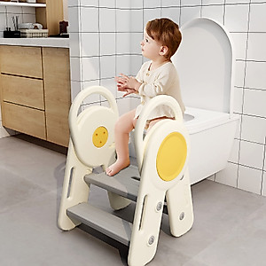 Benarita Step Stool for Toddler 3 Step Stool, Kids Foldable Step Stool for Bathroom Sink, Kitchen Counter Standing Tower, Step Ladder with Handles and Non-Slip Pads for Toilet Potty Training,Yellow