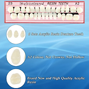BBTO 6 Sets Acrylic Resin Fake Teeth artificial teeth Denture Replacement tooth prop Synthetic Resin Denture for Replacement, 112 Pieces, 23 A2