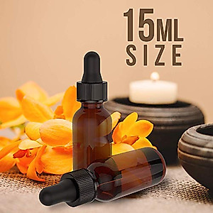 Nylea 4 Pack Essential Oil Dropper Bottles - Round Boston Empty Refillable Amber Bottle with Glass Dropper for Liquid Aromatherapy Fragrance Lot - (1/2 oz) 15ml
