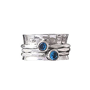 Blue Topaz Gemstone Silver Spinner meditation Fidget Spinning Ring (13)