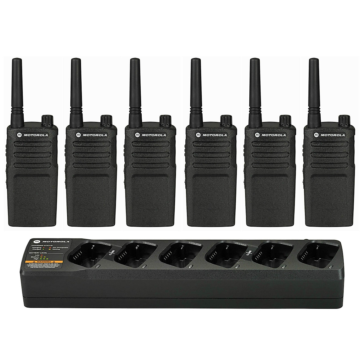 6 Motorola RMU2040 - UHF 2 Watt 4 Channel Radios & 1 Motorola PMLN6384 6 Radio Charger Black