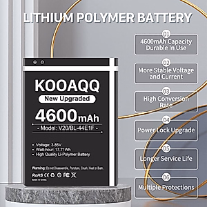 KOOAQQ Battery for LG V20, [2025 New Version] 4600mAh High Capacity Cell Phone BL-44E1F Replacement Battery for LG V20 Stylo 3/ Stylo 3 Plus H918 H910 LS997 US996 VS995 V995