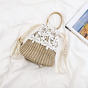 YAHUAN Straw Purses For Women Straw Handbag With Flower Lace Crochet Tote Bag Woven Straw Bags Crossbody Bags For Women (flower lace)