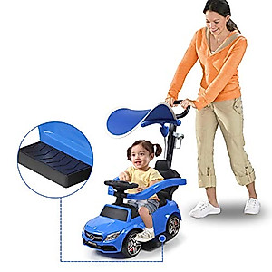 TOBBI Push Cars for Toddlers,3 in 1 Mercedes Benz Kid Ride on Toy Stroller Sliding Walking Car w/Removable Canopy,Handle, Safety Bar, Cup Holder,Horn Music,Under Seat Storage for Boys & Girls in Blue