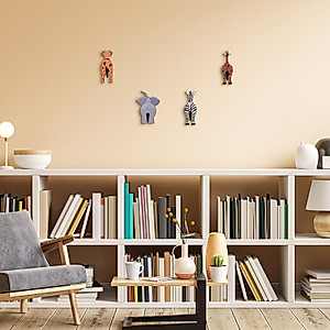 Qunclay 4 Pcs Safari Animal Wall Hooks Decorative Coat Wall Mounted Hooks Wooden Animal Wall Hooks Jungle Animal Hanger Hooks Wood Elephant Giraffe Zebra Dog Hanger for Nursery Bedroom Home Decor
