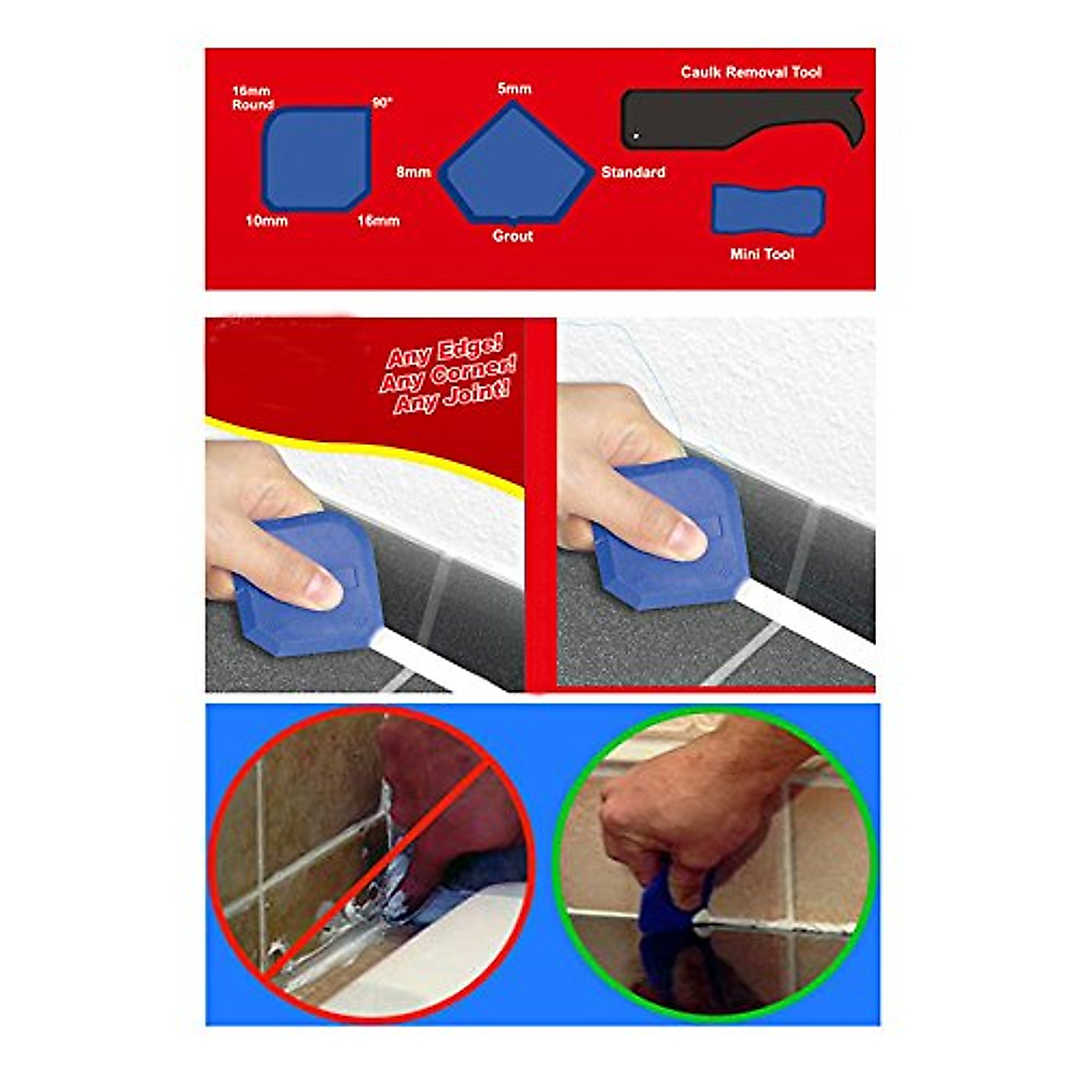 Silicone Sealant Finishing Tools - Silicone Smoothing Caulking Profile Line Joint Corner Tool with Caulk Remover Tool, Sealant Smoother Profiler Former Applicator Edger, 8 Piece