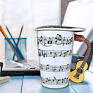 Lavezee Mug Cup With Guitar Handle And Art Musical Notes Holds 15 Oz, Tea Coffee Milk Ceramic Mug Gift For Music Lover