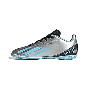 adidas X Crazyfast Messi.4 Indoor Sneaker, Silver Metallic/Bliss Blue/Core Black, 2 US Unisex Little Kid