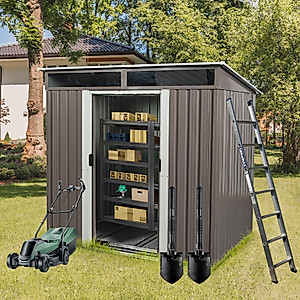 FRANSOUL 6ft x 5ft Outdoor Metal Storage Shed, Outdoor Storage Shed with Lockable Sliding Doors, Floor Frame, Sun Protection, Waterproof Tool Storage Shed for Patio, Lawn,Backyard, Grey