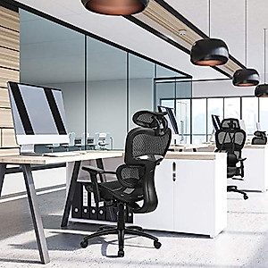 POWERSTONE Ergonomic Office Chair - High Back Computer Chairs with Adjustable Headrest Armrests and USB Massage Lumbar Support Gaming Chair 140°Reclining Breathable Mesh Back