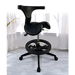 MIWOOYY Saddle Stool Massage Saddle Stool with Foot Rest ＆ Back Support, Spa Swivel Adjustable Rolling Facial Salon Chair with Wheels, Supports 200 Kg/ 440 Lbs