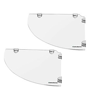 Set of 2 Corner Shower Caddy Acrylic Corner Floating Shelves, Round End Wall Mounted Bedroom, Bathroom Shelf, Storage Organizer for Toilet, Dorm, Office, Living Room and Kitchen (8 Inch, Clear)