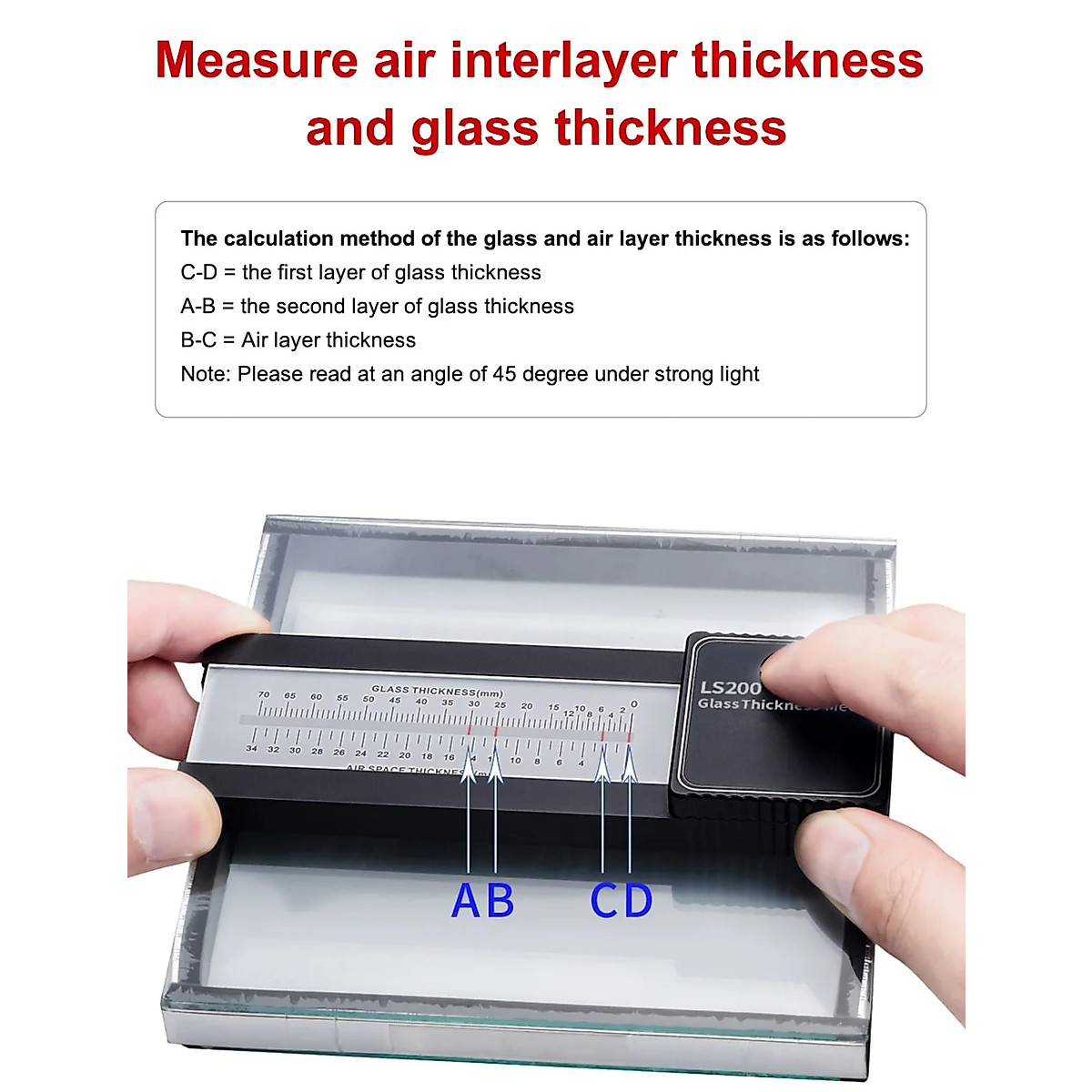 LS200 Glass Thickness Gauge - Accurate Measurement up to 70mm, Easy One-Side Operation for Glazing - Precision Tool for Architectural Laminated Glass, Window Walls, and Glass Bottles