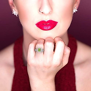 Clara Pucci 2.20ct Emerald Cut Halo Solitaire Natural Peridot Engagement Promise Anniversary Bridal Ring Band set 18K White Gold 9