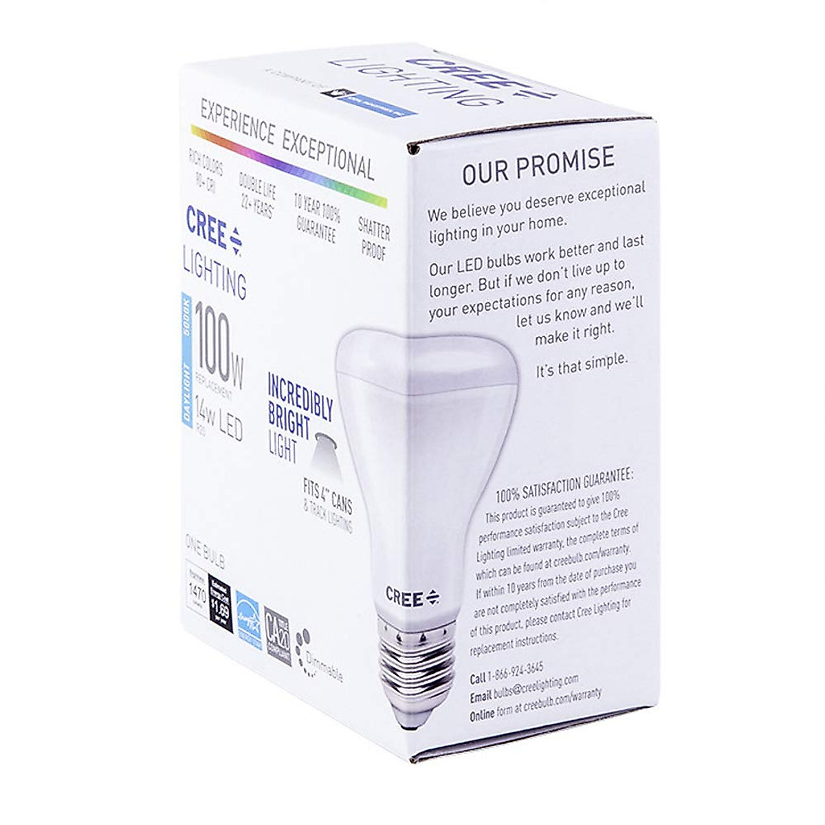 Cree Lighting R20 Indoor Flood 100W Equivalent LED Bulb, 1400 lumens, Dimmable, Daylight 5000K, 25,000 Hour Rated Life, 90+ CRI | 1-Pack, White