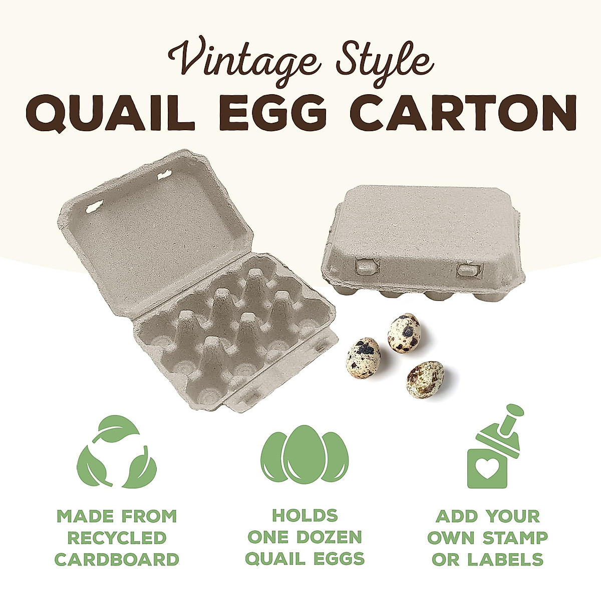 Henlay Quail Egg Cartons - Recycled Cardboard Paper Pulp 3x4 Square Style - Holds One Dozen Eggs (30)