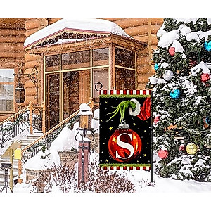 BLKWHT Christmas Monogram Letter S Garden Flag 12x18 Vertical Double Sided Winter Holiday Outside Decorations Burlap Family Last Name Initial Yard Flag