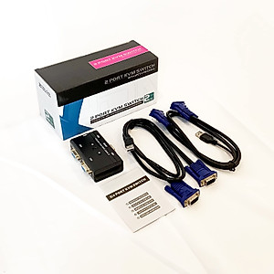Yinker VGA KVM Switch, 2 Port USB VGA KVM Switch w/2 KVM Cables & 3 USB Hubs for 2 Computers Share One Monitor Keyboard Mouse