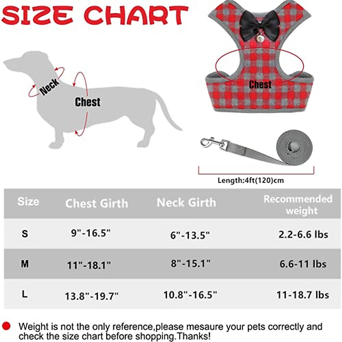 Pet Harness and Leash Set for Walking Small Cat and Dog Harness, Escape Proof Soft Vest Harnesses with Bell Bow, Easy Control Breathable Pet Safety Jacket & 1 Metal Leash Ring