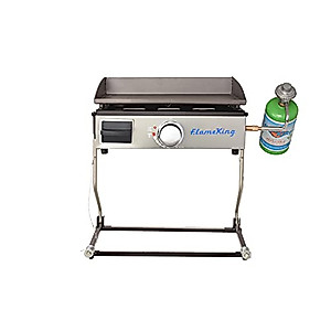 Flame King Flat Top Portable Propane Cast Iron Grill Griddle Tabletop, RV or Wall Mounted, Stand on Floor for Outdoor Camping, RV, Marine,Black