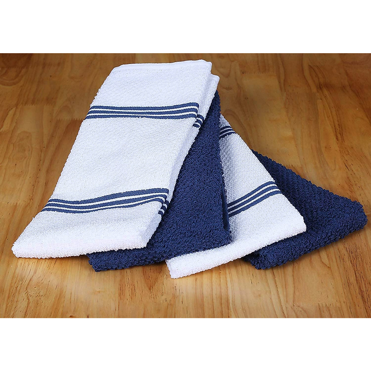 AMOUR INFINI Bundle Pack of 4 Terry Dish Towels + 8 Dish Cloths Ultra Soft and Absorbent Kitchen Towel & Dishcloth Combo - Cotton Dishtowels for Washing Up | Blue