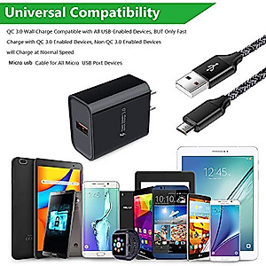Quick Charge 3.0 Fast Charging Block Wall Charger with 3ft Micro USB Cable Android Fast Charger for Samsung Galaxy S7 S6 Edge A10 A9 A6 J7 J3,LG Stylo 3 2 K30,Moto E7 E6S E6 E5 E4 G5S G4,Kindle fire