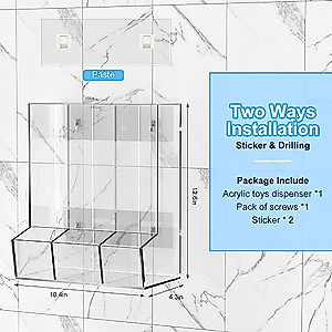 BSSOYAMM Acrylic Wall Toy Dispenser, Self Adhesive Wall Toy Organizer for Kids, Clear Storage Bin for Playroom, No Drilling Toy Storage Wall Mounted for Cars, Blocks,Trains, Darts, Snacks, Balls