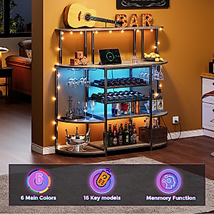 WASAGUN 6-Tier Coffee Bar Cabinet with Power Outlet & RGB LED, Wine Bar Cabinet for Home, Coffee Bar Cabinet Table with Wine Rack & Storage, Liquor Bar Cabinet for Dining Room