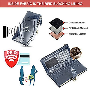 Contact's Kiss Lock Wallet for Women Leather Clutch Wallet Vintage Coin Purse RFID Wallet Bifold Blue Card Phone Holder