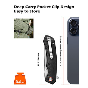 Rush Deer Pocket Knife: Folding Knife with 4" D2 Steel Blade and G10 Handle, EDC Knife with Pocket Clip.Ideal for Camping, Fishing and Survival,Gift for men women
